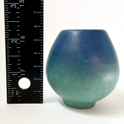 Vintage Van Briggle 2.5” Miniature Pottery Cabinet Vase Matte Ming Blue ...