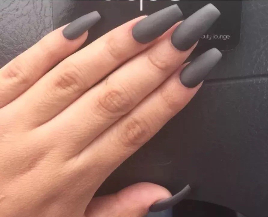 Dark Gray Acrylic Nails
