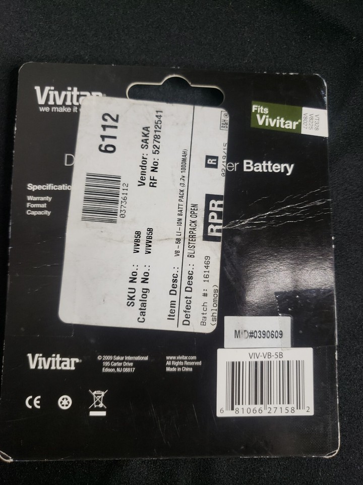 Vivitar Digital Camera/Camcorder Battery B62 VIV-VB-5B *Open Box* | eBay