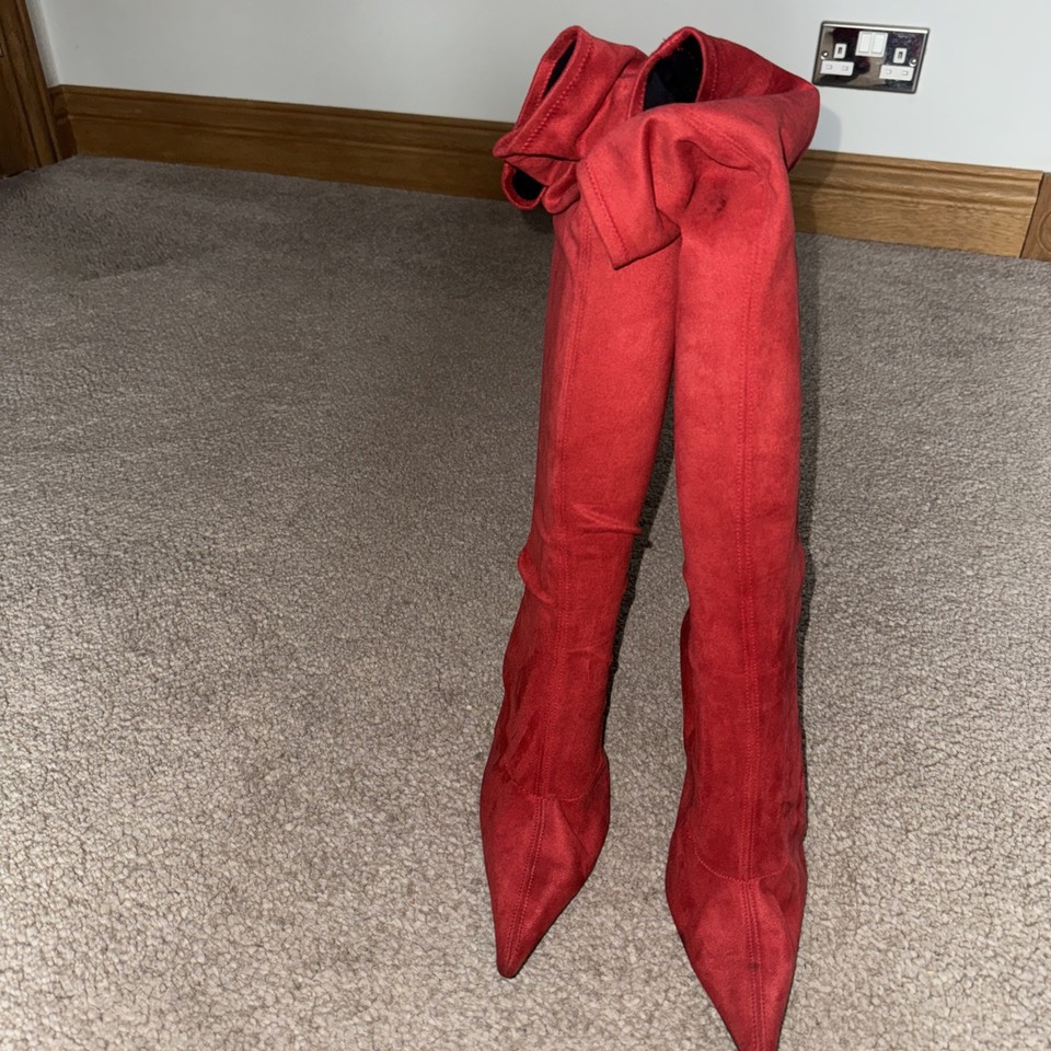 Pied A Terre Ruby Ladies sexy red Pull On Sock High Heeled Boots Size 8 ...