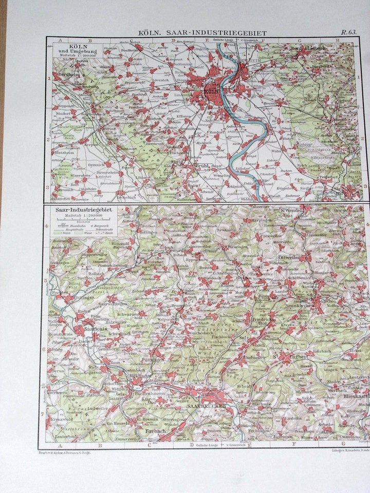 1930 VINTAGE MAP OF VICINITY OF COLOGNE KÖLN SAAR SAARBRÜCKEN SAARLAND ...