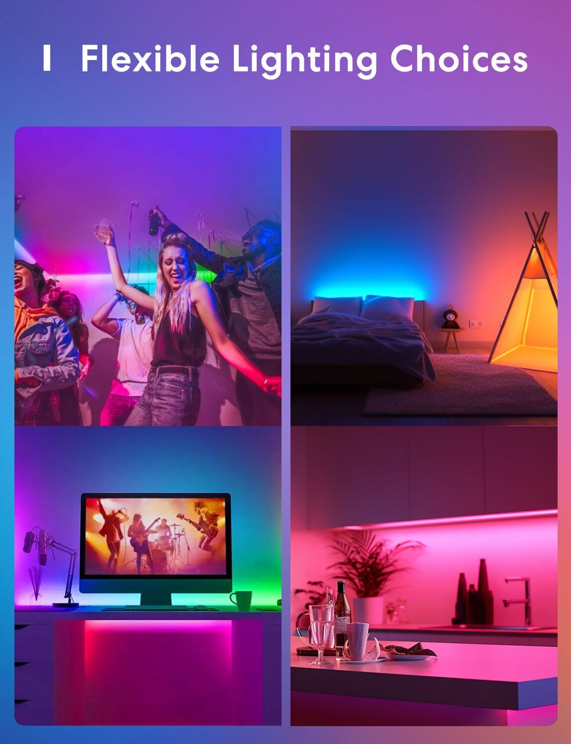 Smart LED Strip Lights, 32.8ft WiFi RGB Light Strip, Works with Apple ...