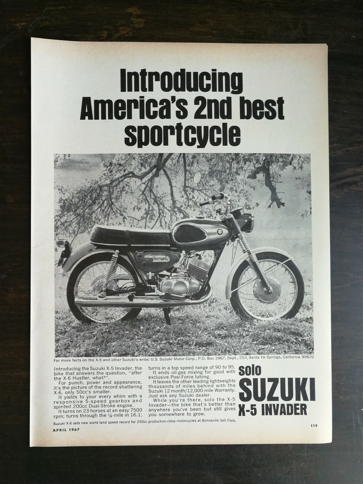 1967 Suzuki X-5 Invader Motorcycle Full Page Original Ad | eBay