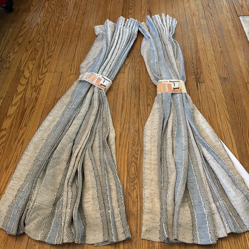 Pair Vtg 1960s Jc Penny Pinch Pleat Open Weave Striped Drapes Curtains ...