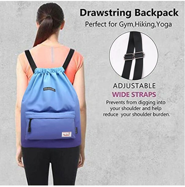 Gym Drawstring Backpack Water Resistant String Nylon Shoulder Travel ...