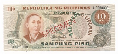 Philippines 10 Piso ND (1970's) P. 149 / 149s Specimen Note Unc | eBay