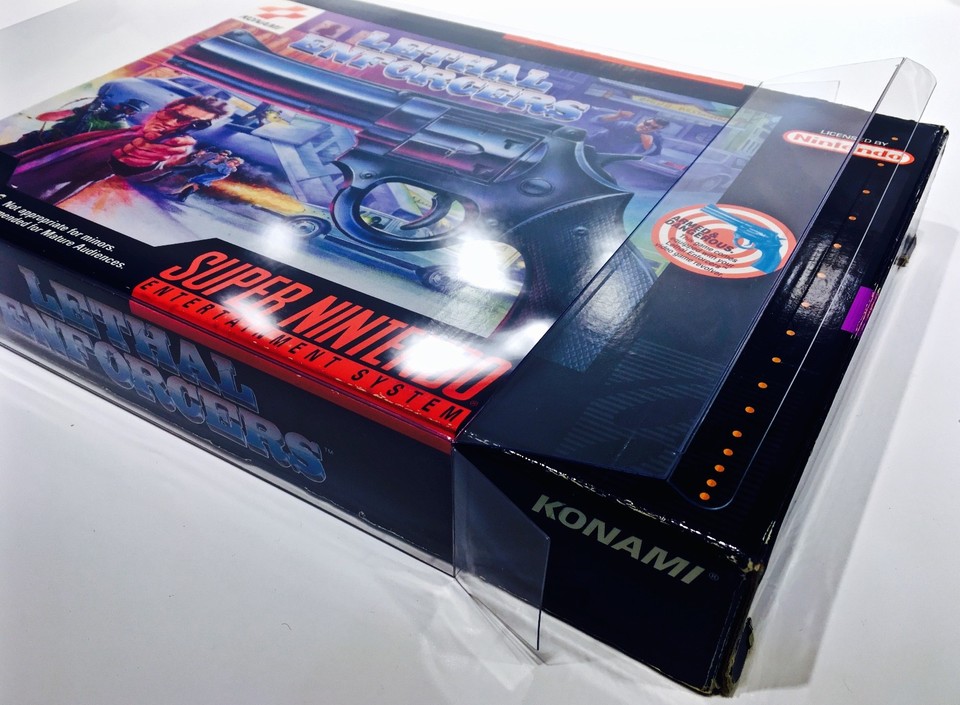 1 SNES LETHAL ENFORCERS BIG BOX Protector! Super Nintendo Clear Display ...
