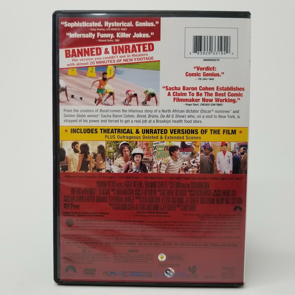 The Dictator (DVD, 2013, Banned Unrated) Sacha Baron Cohen, Ben ...