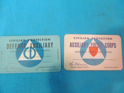 CIVILIAN PROTECTION DEFENSE AUXILIARY POLICE CORPS ID CARDS | eBay