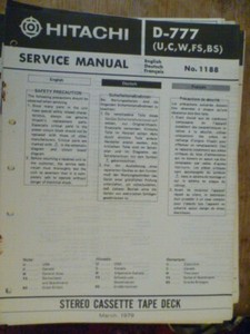 Hitachi D-777 Stereo Cassette Deck ORIGINAL Service Manual | eBay