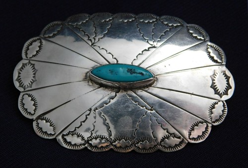 NATIVE AMERICAN STERLING Stamped Domed TURQUOISE HANDMADE Vintage PIN ...
