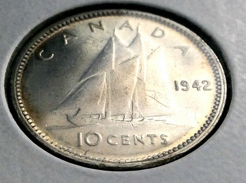 1942 Canada Ten 10 Cent Silver Dime Canadian George VI Whizzed Coin ...
