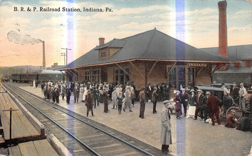 INDIANA Pennsylvania postcard BR & P train station depot railroad B.R ...