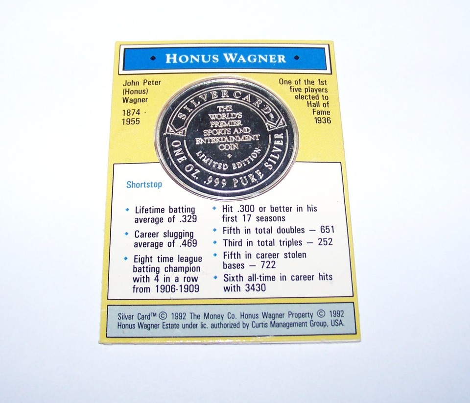 Honus Wagner HOF 1oz .999 Pure Silver Card Coin T-206 MLB Legends of ...
