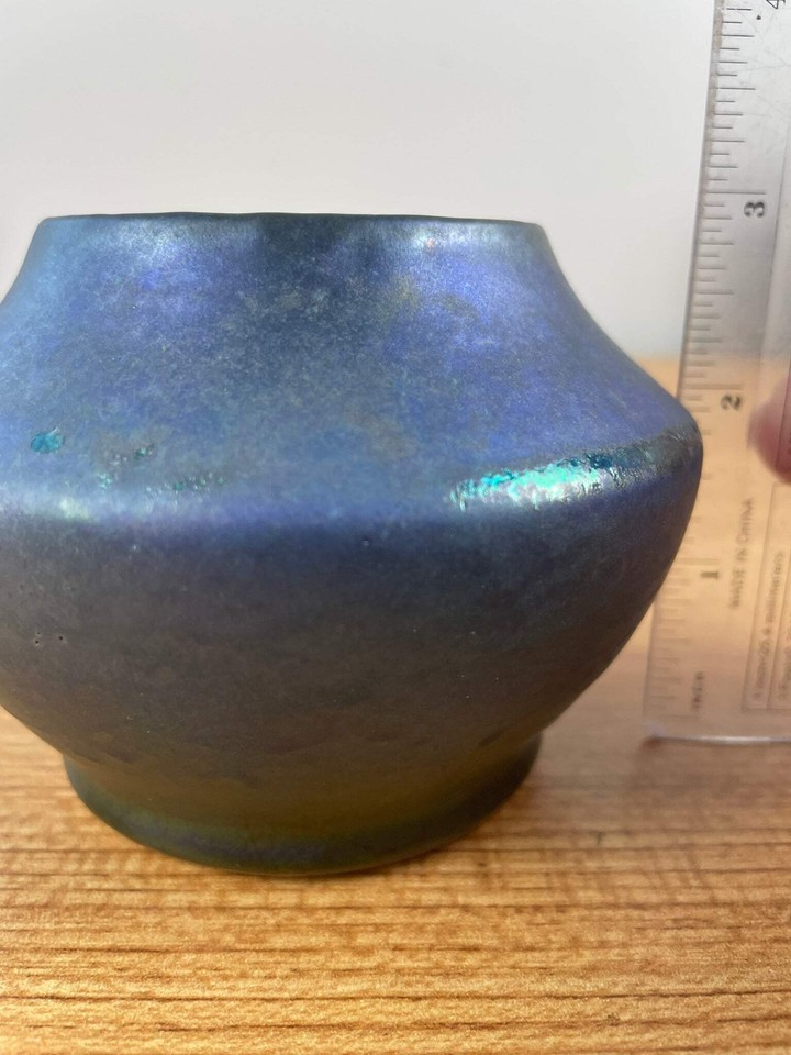 Pewabic Art Pottery Detroit Matte Blue With Green Iridescent Bulbous ...