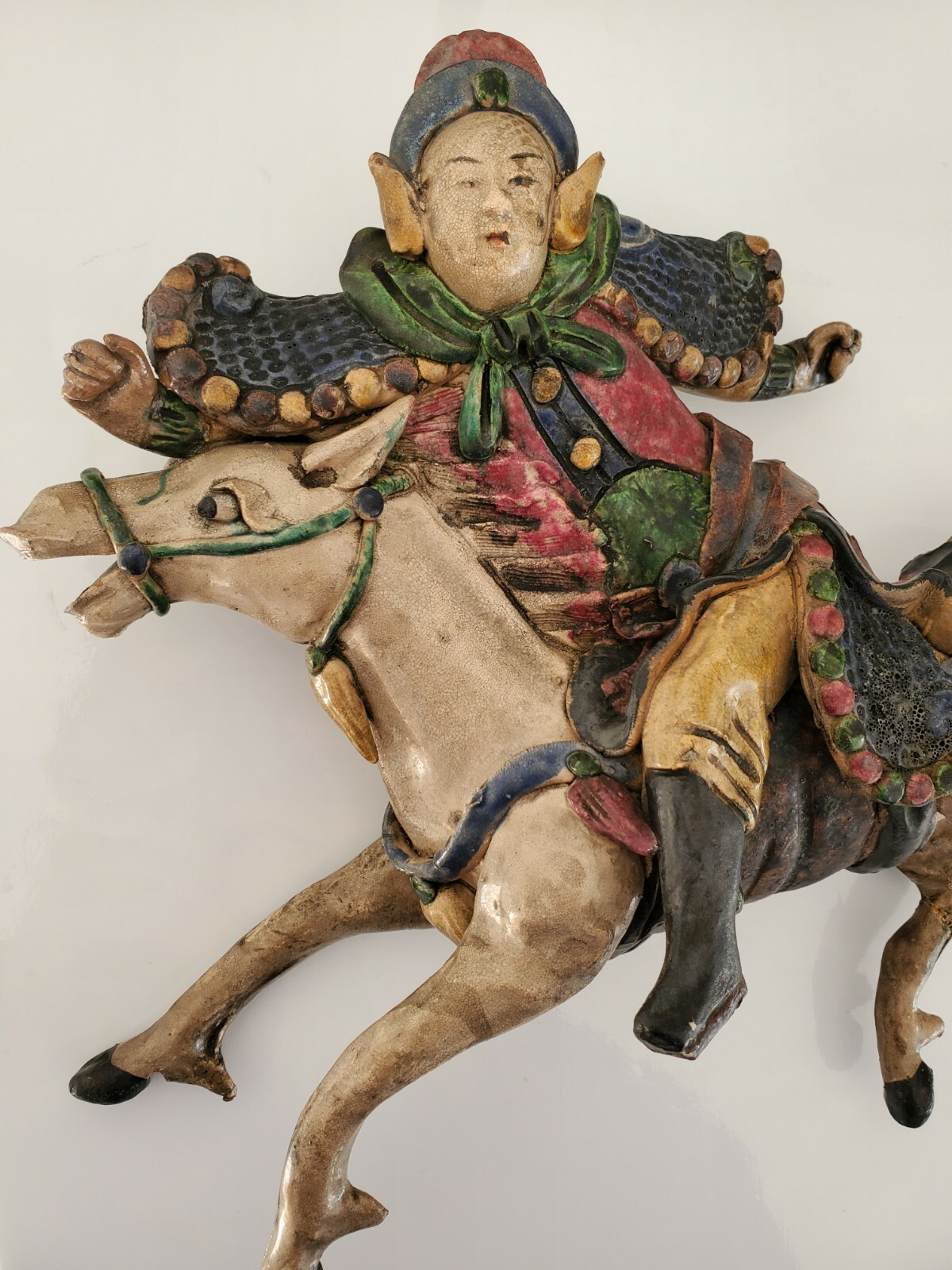 Pair Chinese Pychrome Glazed Terracotta Figural Roof Tiles Warriors On ...