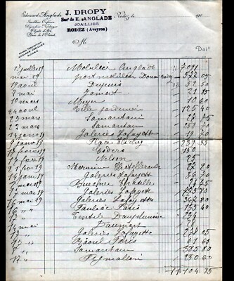 RODEZ (12) BIJOUTIER JOAILLIER HORLOGER "Edouard ANGLADE / J. DROPY" en ...
