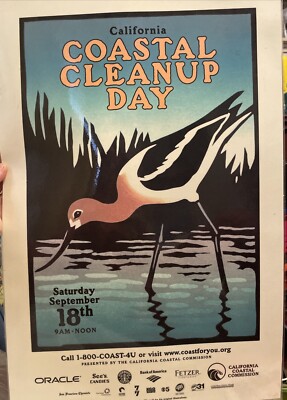 24x16 California Coastal Clean-Up Vintage Avocet Bird Poster ...