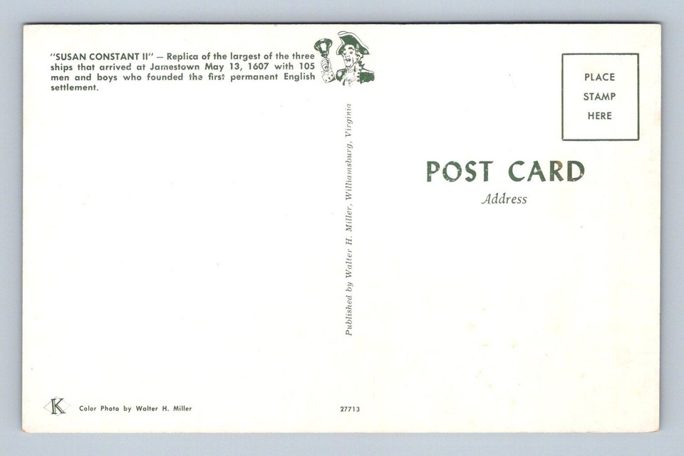 "Susan Constant II" Jamestown Virginia Postcard By Walter H. Miller ...