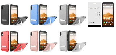 For Alcatel Apprise Lining Hybrid w Stand Case Phone Cover + Tempered ...