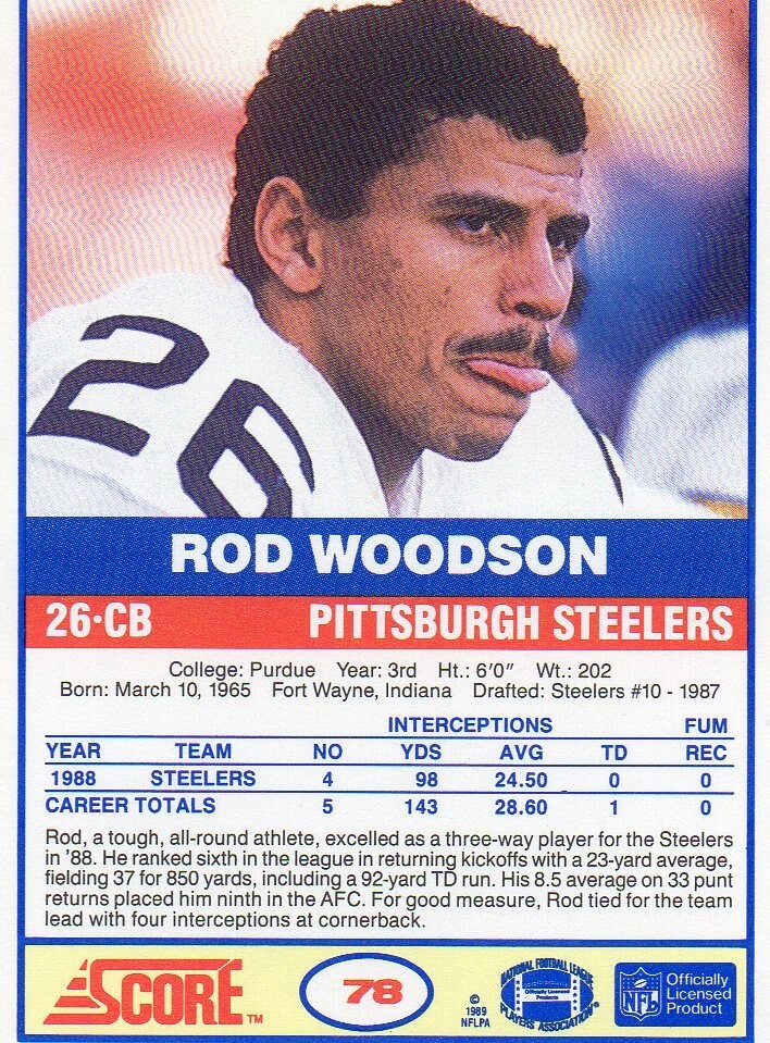 1989 SCORE 79 HOF ROOKIE ROD WOODSON STEELERS | eBay