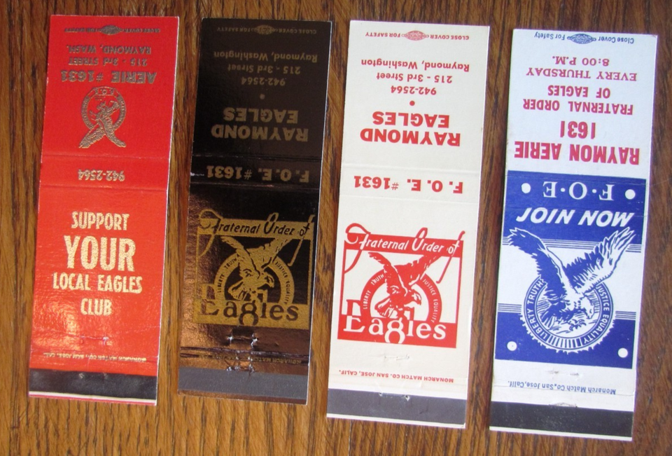 ORDER OF EAGLE #1631 MATCHBOOK COVERS: RAYMOND, WASHINGTON EMPTY ...