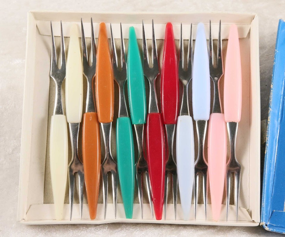 12 x stainless steel Olive cocktail little forks 4 inches long boxed ...
