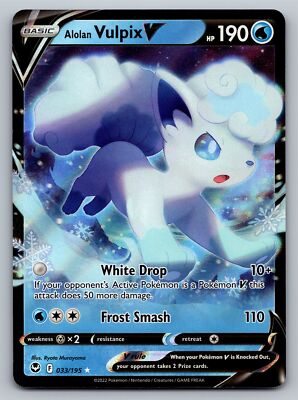 Alolan Vulpix V 033/195 Ultra Rare Silver Tempest Pokemon Card - NM ...