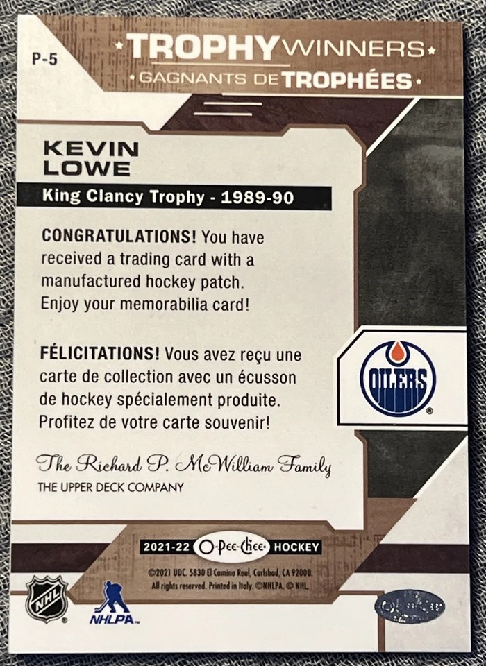🔥2021 O-Pee-Chee Kevin Lowe King Clancy Patch Oilers SSP Gretzky ...