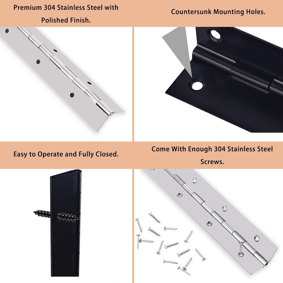 2PCS Piano Hinge 30 Inch Stainless Steel Continuous Hinge with Holes ...