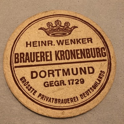 VK Bierdeckel Dortmund Brauerei Wenker Kronenburg Rückseite Robert ...