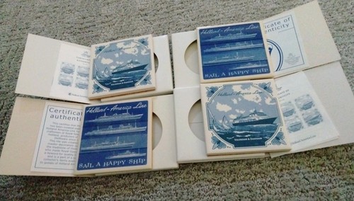 4 Delft Blue Holland American Line Cruise Ship Coasters With Cork ...