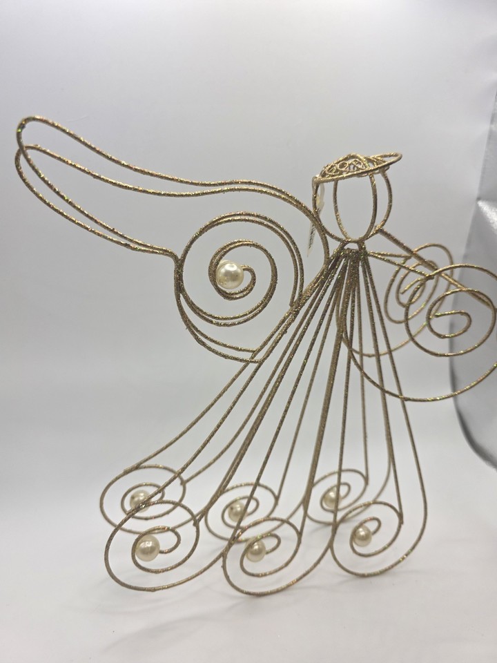 Pier 1 Gold Metallic Wire Angel with Trumpet, 9”H, w Tag, Glitter | eBay
