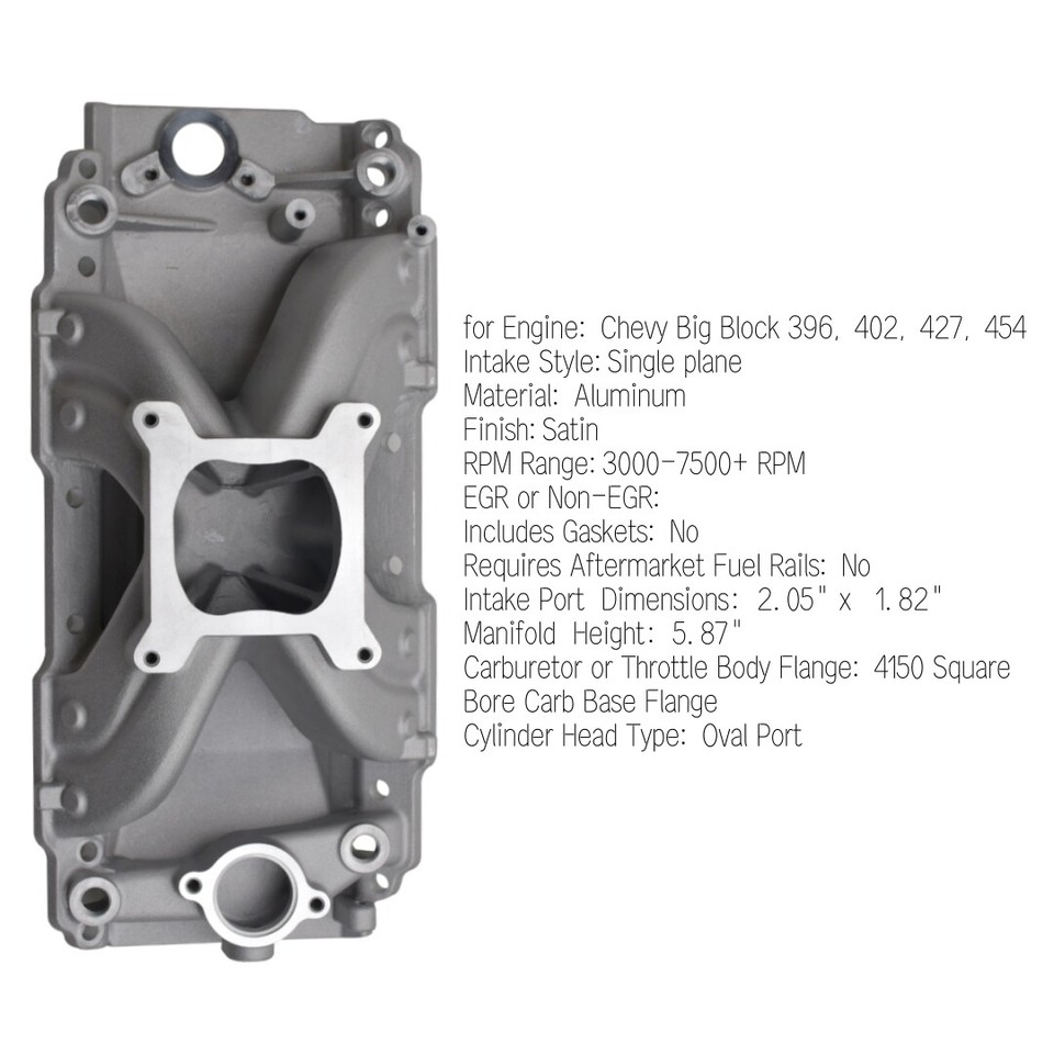 For BBC Big Block Chevy 396 402 427 454 Satin Oval Port Intake Manifold ...