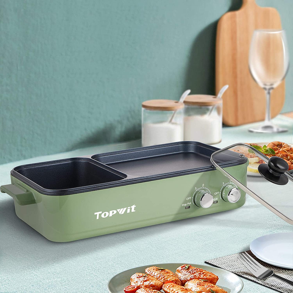 Hot Pot Electric with Grill, 2 in 1 Indoor Non-Stick Electric Pot and ...
