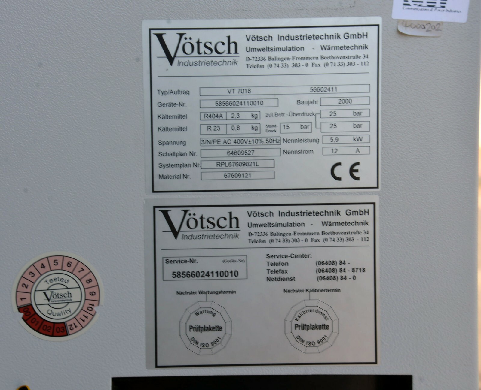 VOTSCH VT 7018 environmental test chamber electronics testing -70 to ...