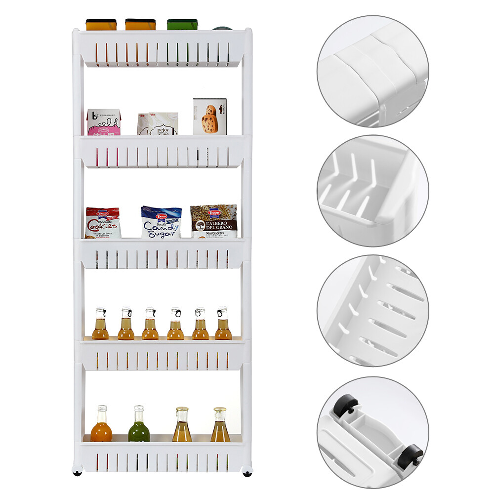 5-Tiers Slim Slide Out Storage Kitchen Pull Out Cart Trolley Shelf ...