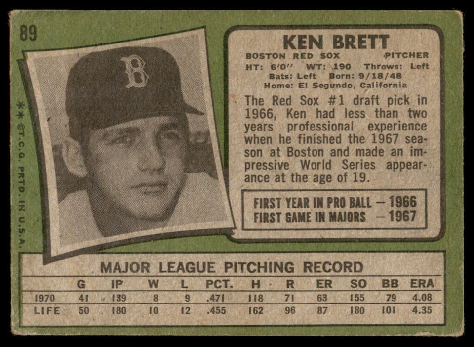 1971 Topps #89 Ken Brett VG | eBay