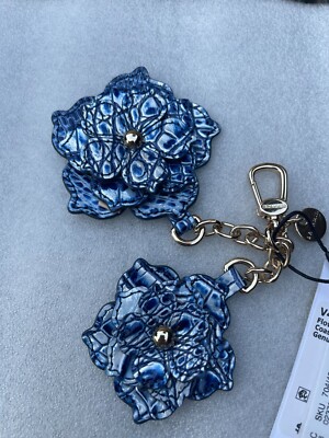 NWT $125 BRAHMIN FLOWER DUO COASTAL BLUE Leather Charm Key Fob | eBay