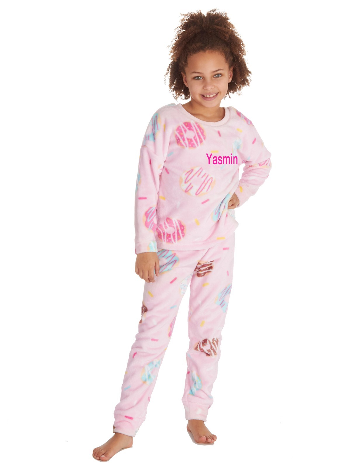 Girls Personalised with Embroidery Do Nut Fleecy Pyjamas Lounge Set 4 ...