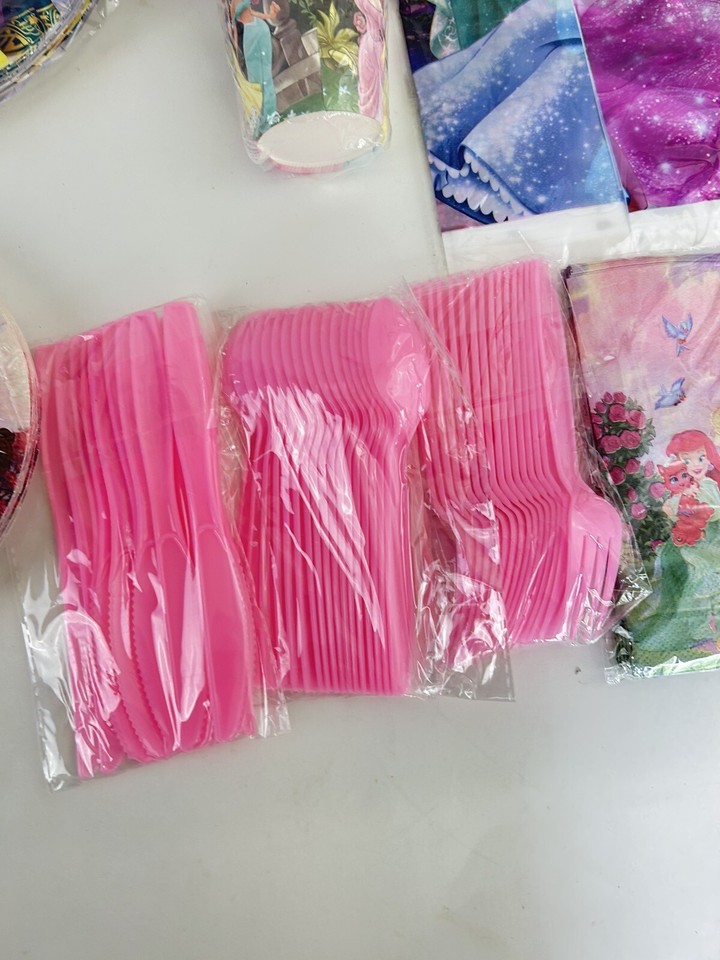 Disney Princess Party Decoration Plates Cups Table Cloth Napkins Forks ...