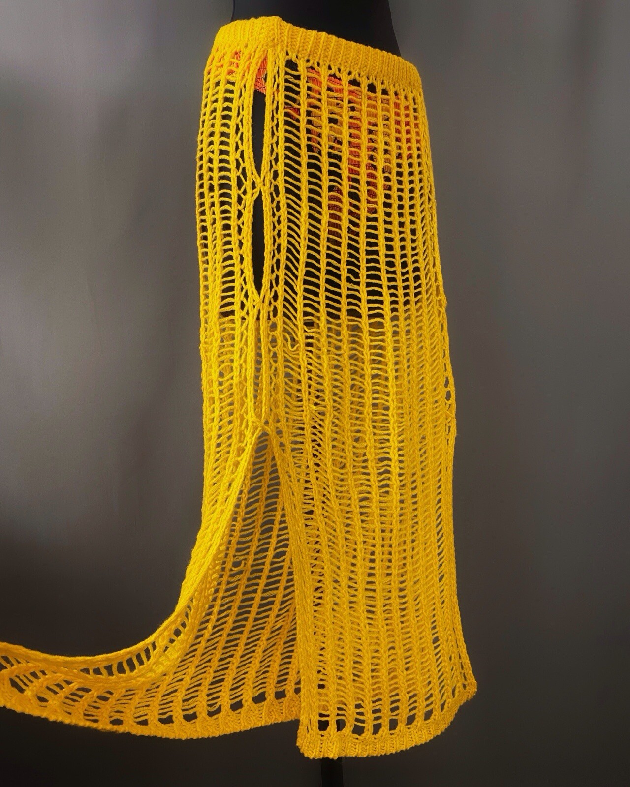 Yellow Cutout Crochet Fishnet Long Maxi Skirt, Bathing Suit Cover Up | eBay