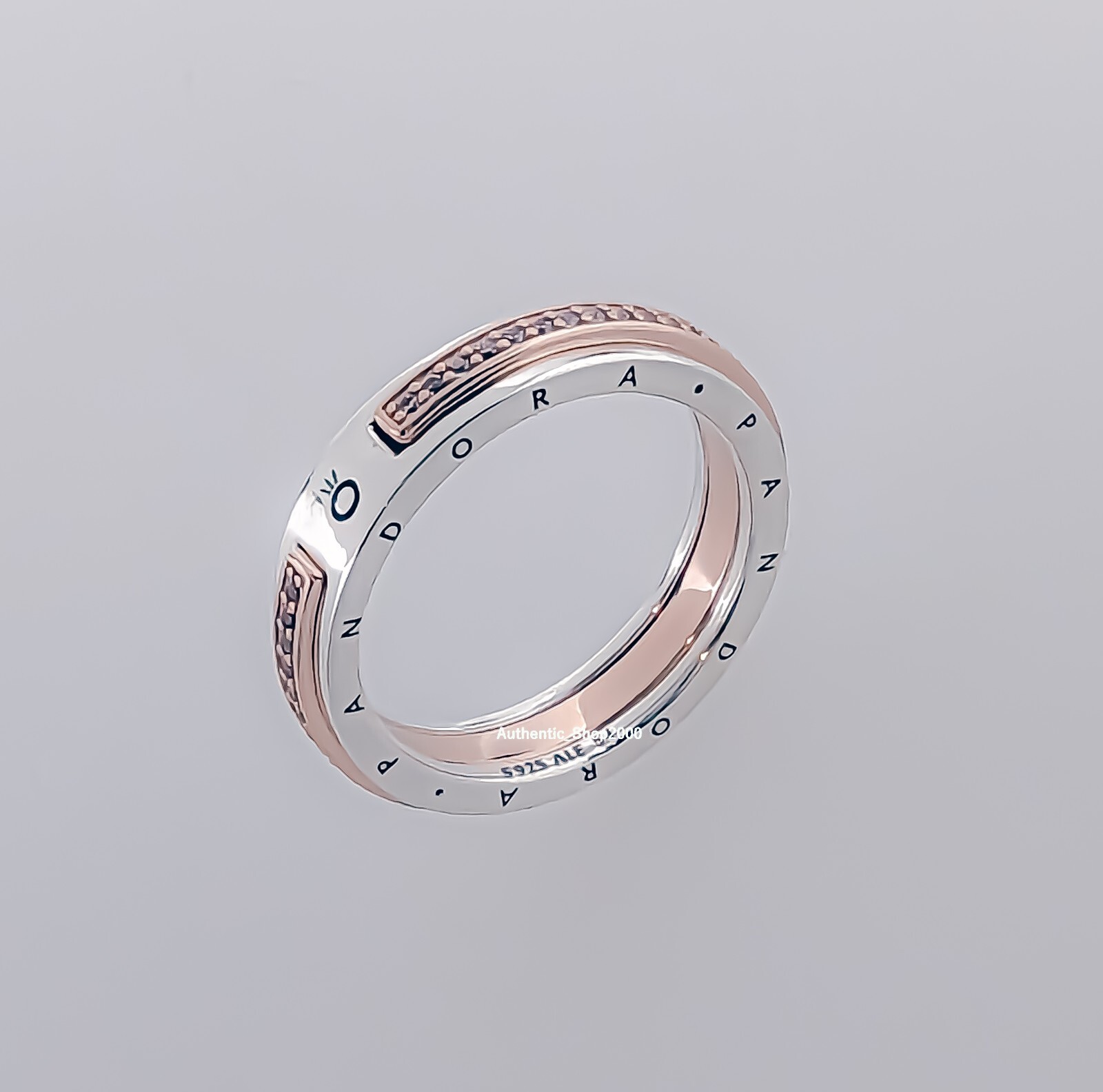 NEW 100% Authentic PANDORA 14K Rose 925 Ale Two-tone Logo & Pavé Ring ...