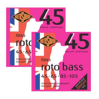 2-Pack of Rotosound RB45 Nickel (Unsilked) Bass Guitar Strings 45-105 ...