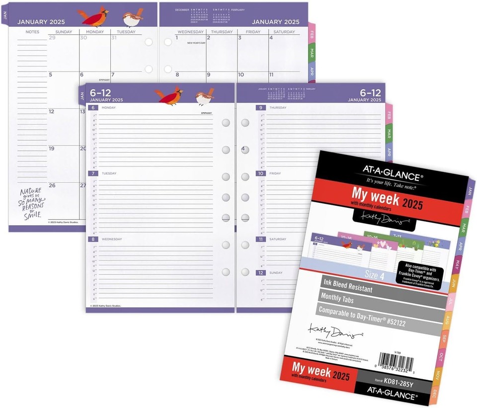 AT-A-GLANCE 2025 Planner Refill Weekly & Monthly 5-1/2" x 8-1/2 Size 4 ...