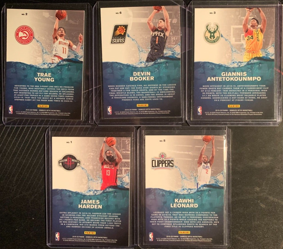 (5 Cards) 2019-20 Optic Splash! LOT - Giannis, Booker, Trae, Harden ...