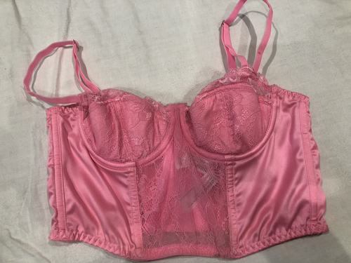 Primark corset bra non padded pink satin long line Size 34A | eBay UK