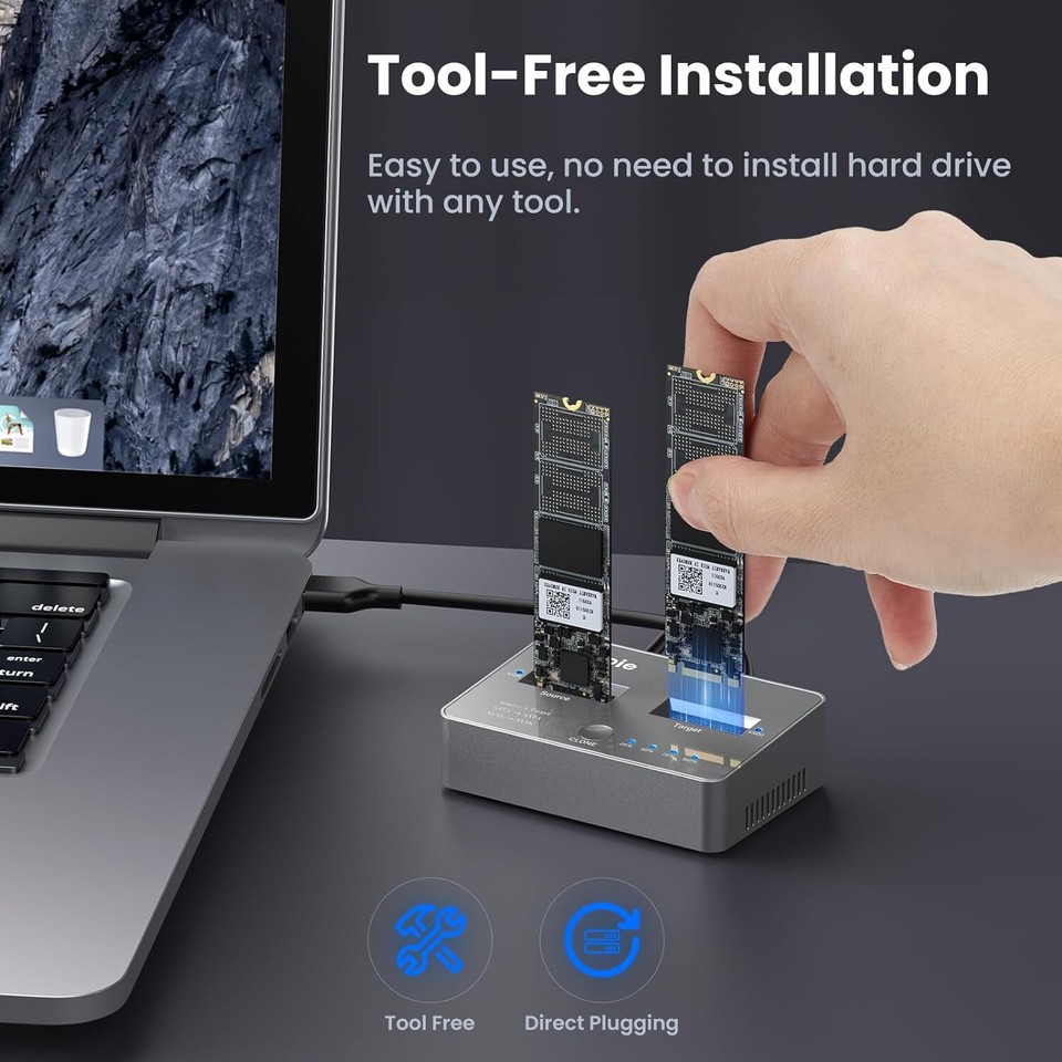 Dual-Bay Offline Clone M.2 NVME/SATA SSD Cloner M.2 NVME/SATA ...