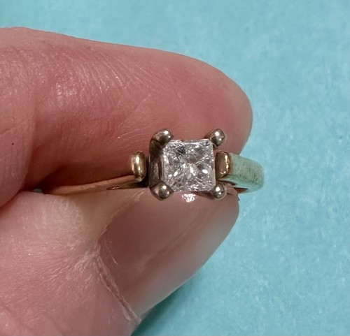 Square Solitaire Diamond Ring. Solid Yellow 10K. Size 5. 2G | eBay