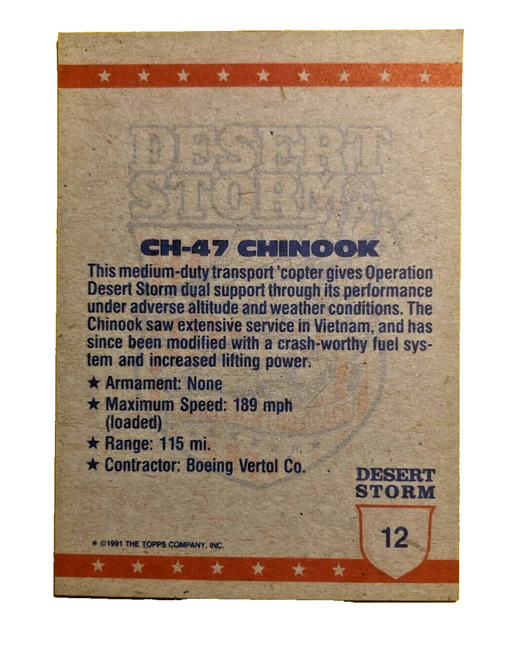 Desert Storm 1991 CH-47 CHINOOK Card 12 Topps #47 | eBay
